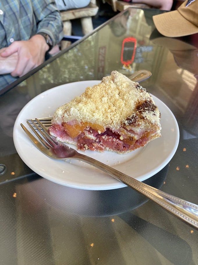 To-go containers were invented for moments like this&mdash;when you need to take a slice of strawberry peach heaven back to your cabin.