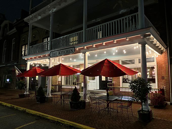 The Kitchen at the Imperial glows with invitation after dark, its red umbrellas and string lights creating the kind of ambiance that makes you want to linger over dessert.