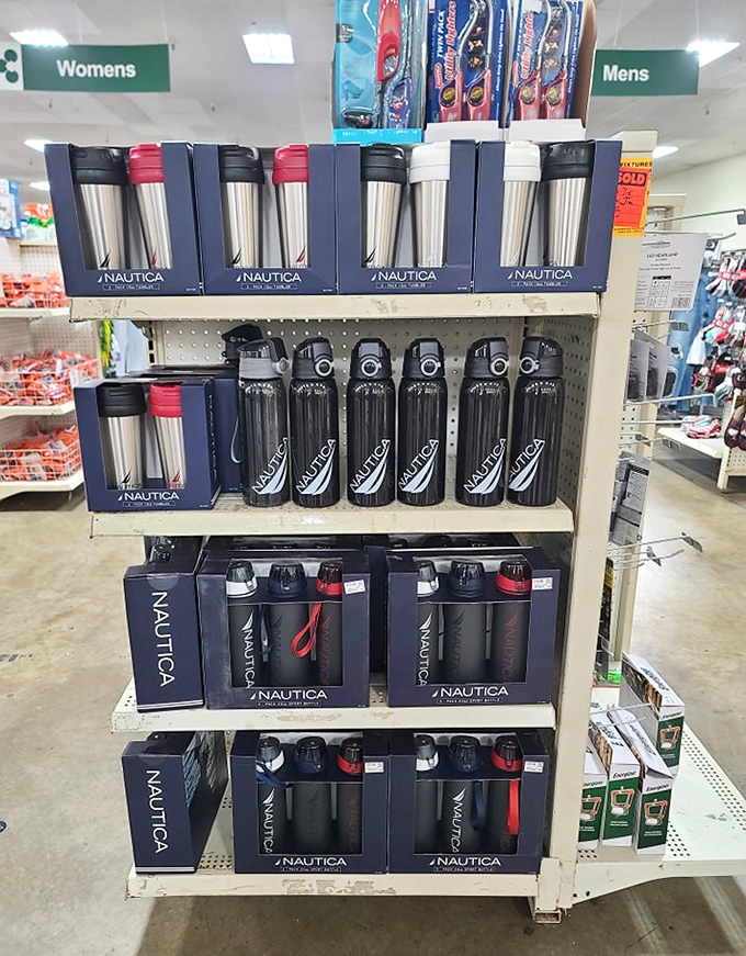 Nautica water bottles and tumblers lined up like soldiers, ready to march into your kitchen at a fraction of department store prices.