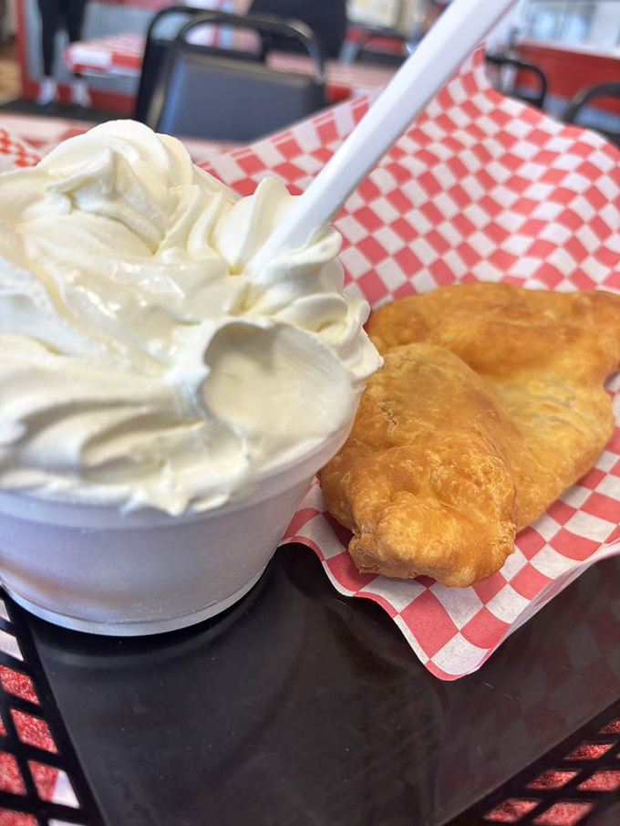 The perfect pairing: cloud-like vanilla custard alongside a sugar-free apple pie proves that "healthier option" doesn't mean sacrificing flavor.