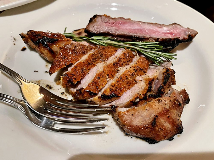 A veal chop cooked with more care than most people give their firstborn. Pink in the middle, charred on the outside &ndash; perfection.