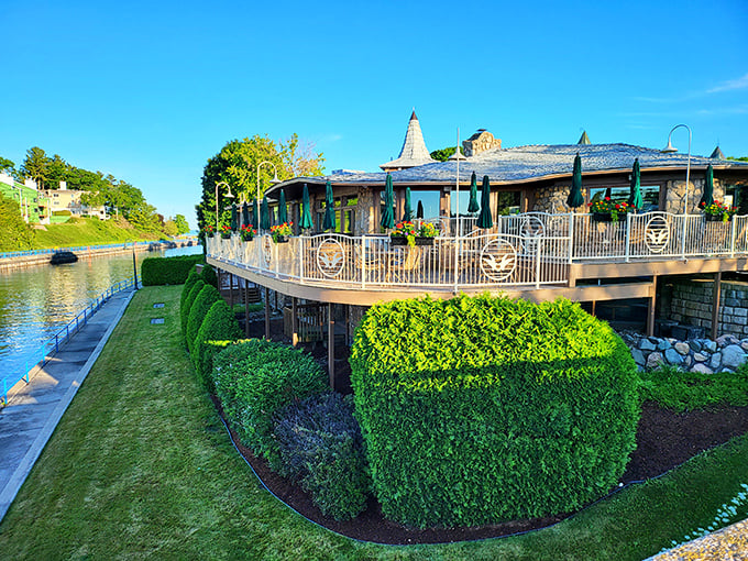 The Weathervane Restaurant seems plucked from a fairy tale, with its stone foundation and waterside deck where whitefish tastes even better.