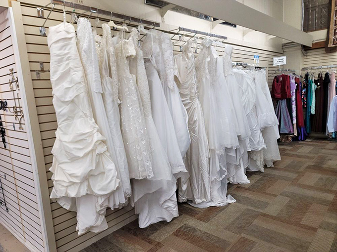 Wedding dress heaven for budget-conscious brides. Something borrowed, something new-to-you, and something that saves enough green for the honeymoon too.