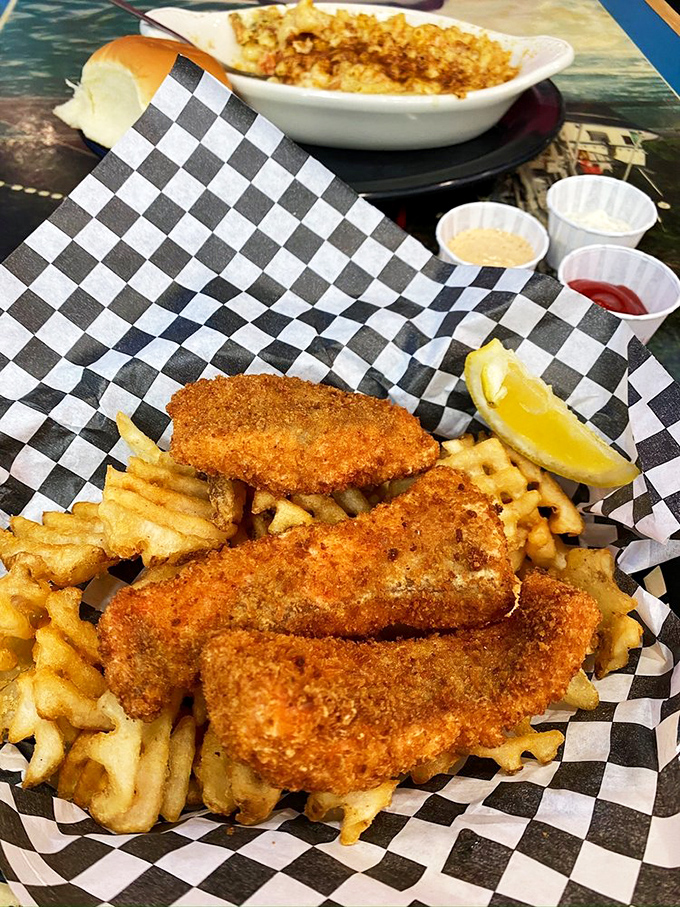 Wild salmon transformed by heat and skill into something transcendent. The waffle fries aren't just a side &ndash; they're worthy companions.