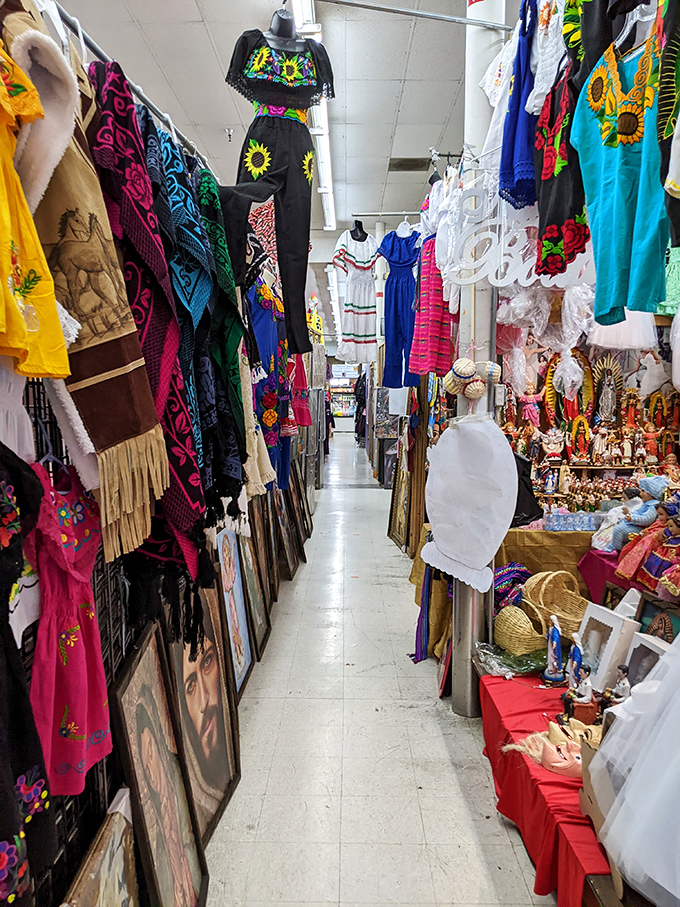 Like a scene from an international bazaar, vibrant textiles and traditional garments transform Portland into a global marketplace.