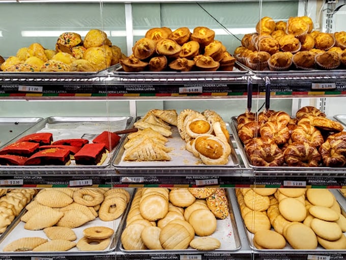 The pastry case at Panaderia Latina is like a museum where you're encouraged to eat the exhibits. Each tray holds its own delicious masterpiece.