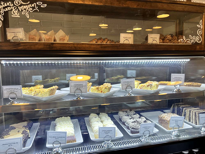 The pastry case: where willpower goes to die a delicious death. Each perfectly labeled treat is a different way to justify dessert before noon.