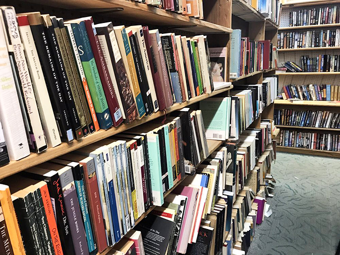 The perfect density of books where spines become a mosaic of possibility. Like a literary Where's Waldo for adults with better taste.