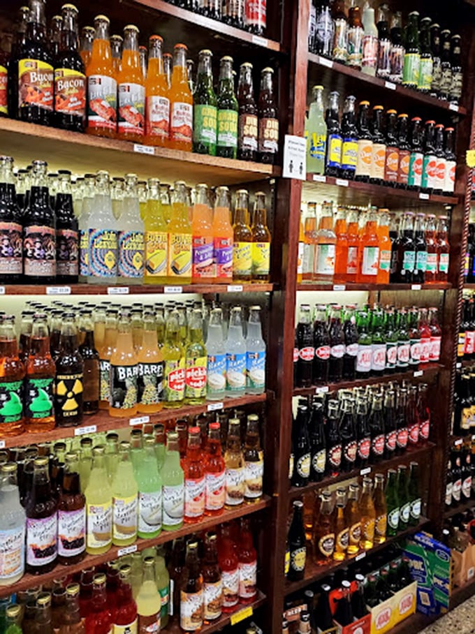 Vintage sodas lined up like a fizzy time machine, ready to transport you back to summers when your biggest worry was brain freeze.