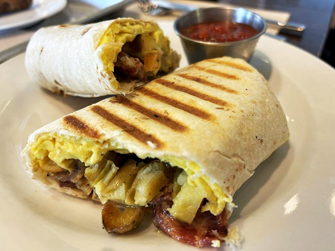 Breakfast burritos: where morning ingredients gather for a party wrapped in a tortilla. This one's clearly the life of that party.