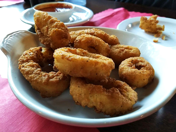 Golden-fried calamari that shatters with each bite proves Rubb's excels beyond beef, bringing coastal flavors to the northwoods.