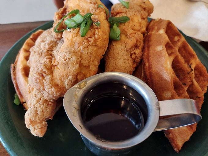 Chicken and waffles: the breakfast equivalent of a perfect marriage. Sweet meets savory in a union that would make even cupid put down his arrows and pick up a fork.