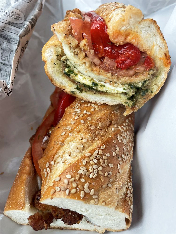 Look at those beautiful layers peeking out &ndash; like geological strata of deliciousness telling the story of generations of Italian sandwich craftsmanship.