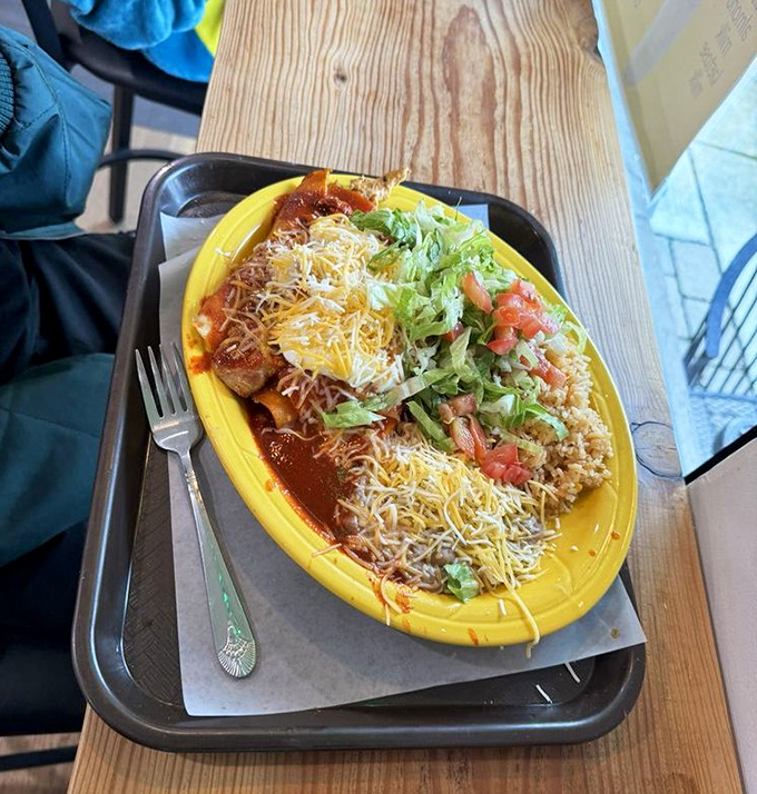 Yellow plate, red sauce, green garnish &ndash; it's like a fiesta for your eyes before it becomes a party for your taste buds.