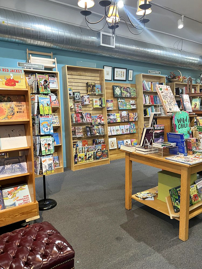 The children's book area sparkles with colorful possibilities, proving that literary magic starts early with titles like "The Gruffalo" and "Corduroy."