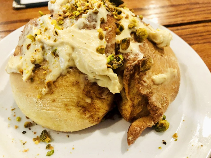 This cinnamon roll isn't just breakfast&mdash;it's an event. Topped with cream cheese and pistachios, it's what other pastries dream of becoming.