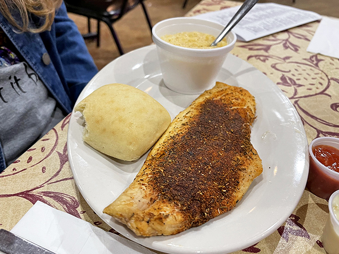 Blackened fish that's traveled fewer miles to your plate than you did to the restaurant. That perfect seasoning crust deserves its own appreciation society.