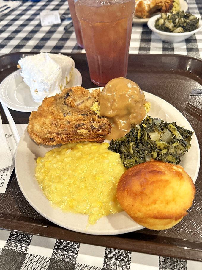 This isn't just fried chicken&mdash;it's chicken that achieved its highest purpose. Paired with corn pudding and greens, it's the holy trinity of comfort.