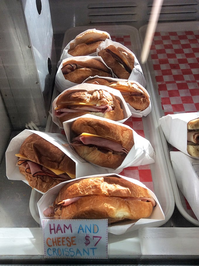 Ham and cheese croissants lined up like delicious soldiers, ready for duty. That golden, flaky exterior is nature's way of saying "pick me first!"