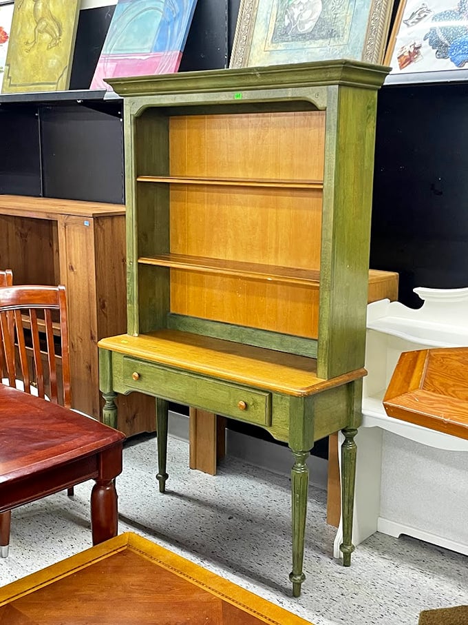 This green hutch isn't just furniture—it's a time machine to Sunday dinners when "farm-to-table" wasn't trendy, just normal.