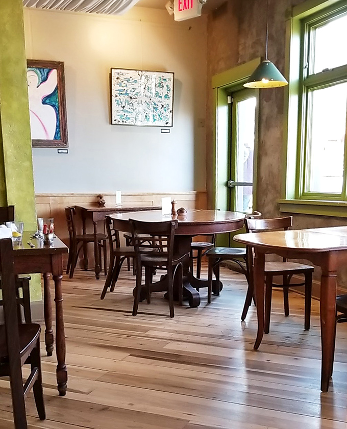 Tables spaced just right for intimate conversation but close enough to eavesdrop on that fascinating couple discussing existential philosophy.