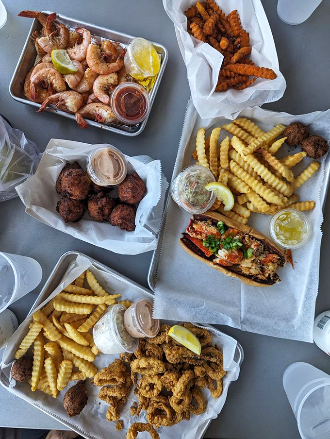 A feast fit for Neptune himself. Those crinkle-cut fries deserve their own fan club, and I'd like to be president.