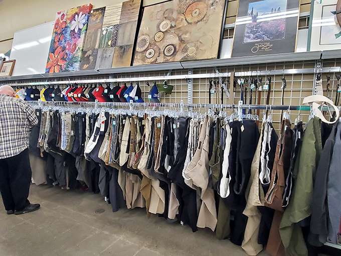 The men's section: where yesterday's business casual becomes tomorrow's vintage look. Fashion is cyclical; patience is rewarded.