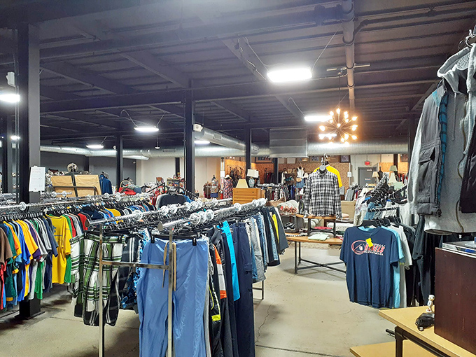 The men's clothing section: where Hawaiian shirts get their second chance and vintage band tees find new groupies to wear them.