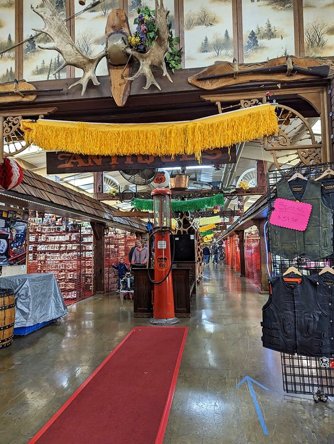 Where rustic meets retail therapy&mdash;antlers, vintage gas pumps, and wagon wheels create the perfect backdrop for serious bargain hunting.