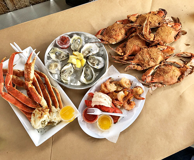 A seafood feast that would make Neptune himself put down his trident and pick up a crab mallet. Oysters, crabs, and everything glorious.