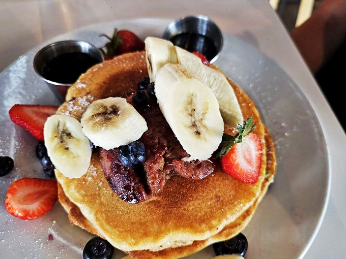 A pancake that doesn't need to be in a stack to make a statement. Fresh fruit and real maple syrup transform breakfast into an event worth getting up for.