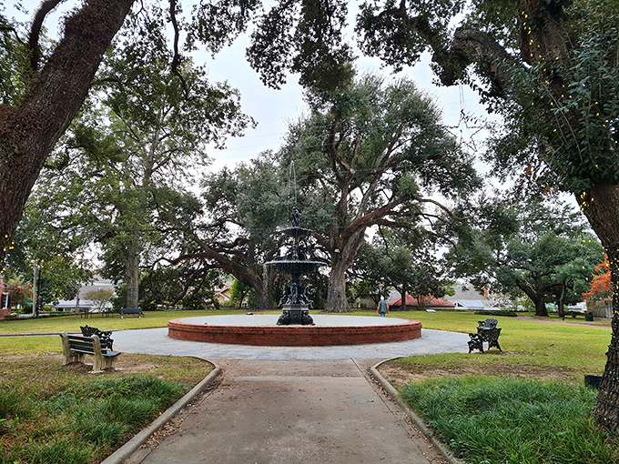 Ancient oaks frame a classic Southern fountain scene&mdash;the kind of spot where you half expect to see Tom Sawyer and Huck Finn plotting their next adventure.
