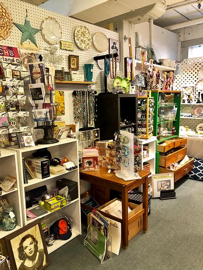 Pegboard displays transform ordinary walls into galleries of extraordinary finds. That green dinosaur might just need to come home with you.