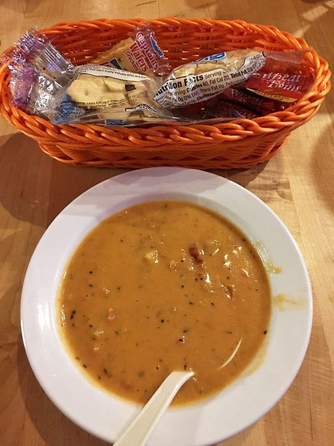 This soup doesn't need a passport to transport you. Rich, hearty, and served with those little crackers that bring back childhood memories.