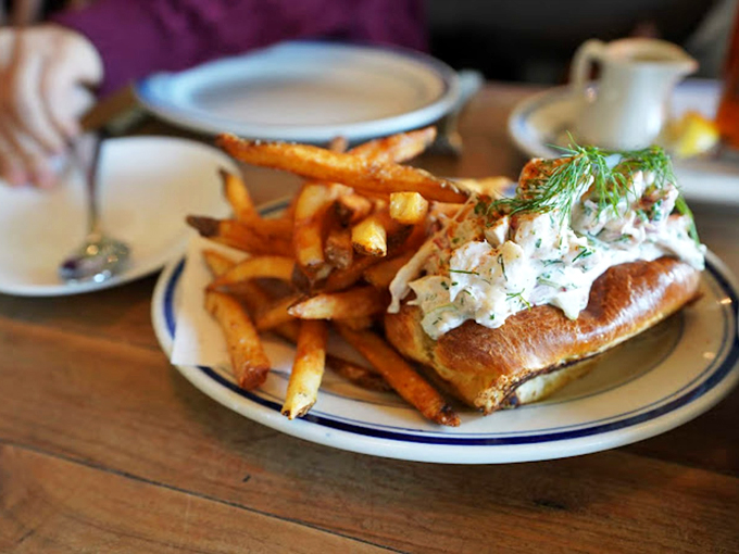 The lobster roll in its natural habitat&mdash;surrounded by house-made chips that shatter with a satisfying crunch between revelatory bites of seafood. 