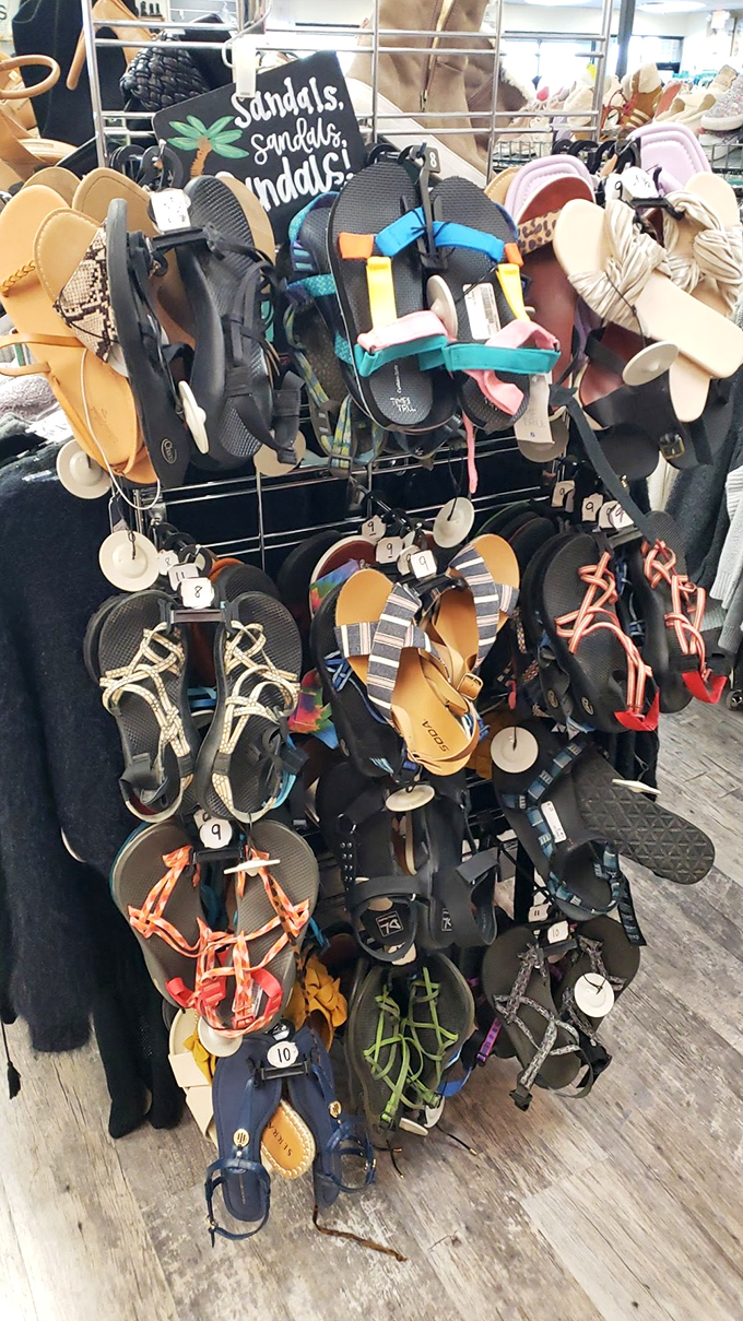 Sandals, sandals, sandals! proclaims the sign, and boy, do they deliver with options for every summer adventure imaginable.