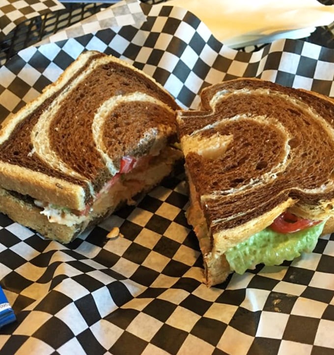 This isn't just a sandwich&mdash;it's architecture with flavor. The marble rye swirl is practically showing off, like it knows how good it looks.