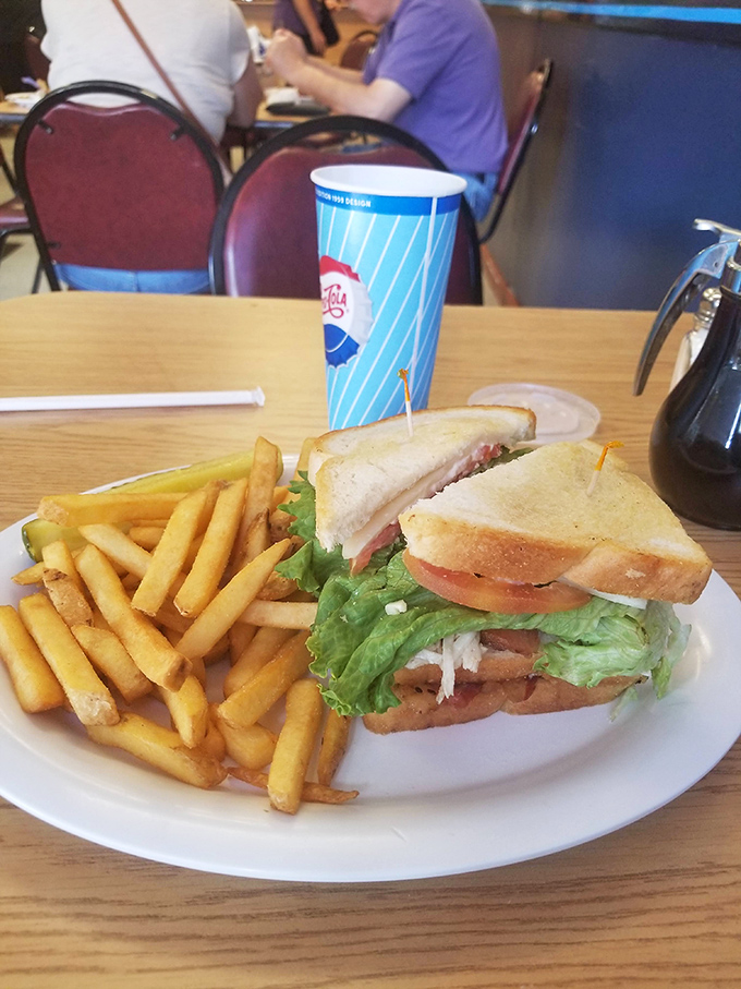 The club sandwich: mankind's perfect food invention. Paired with golden fries, it's the lunch equivalent of a standing ovation.