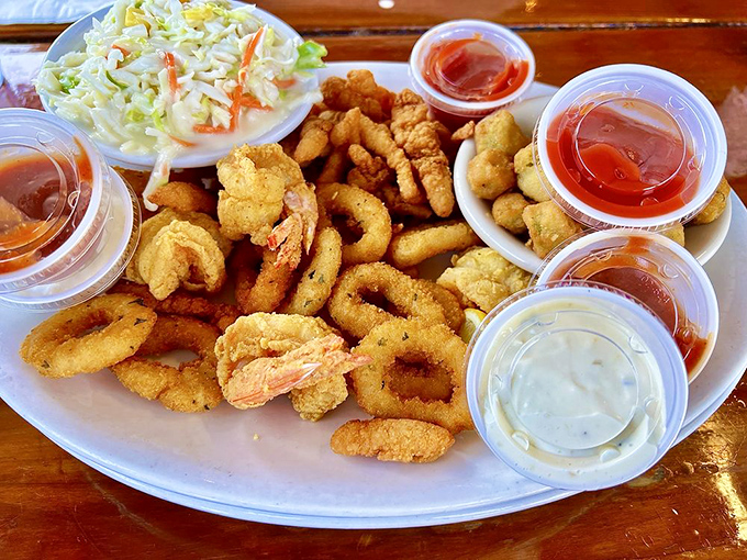The fried seafood platter that answers the eternal question: "Can I try a little bit of everything?" with a resounding "Yes!"