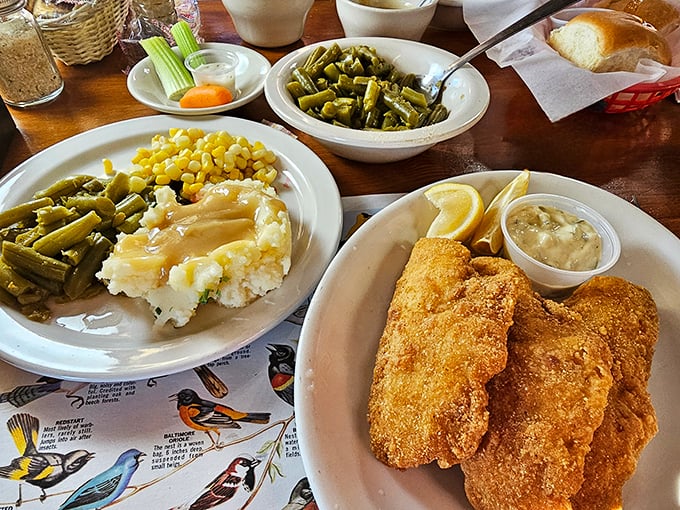 A plate that tells the story of Indiana in one glance: comfort food classics alongside vegetables that actually taste like vegetables.