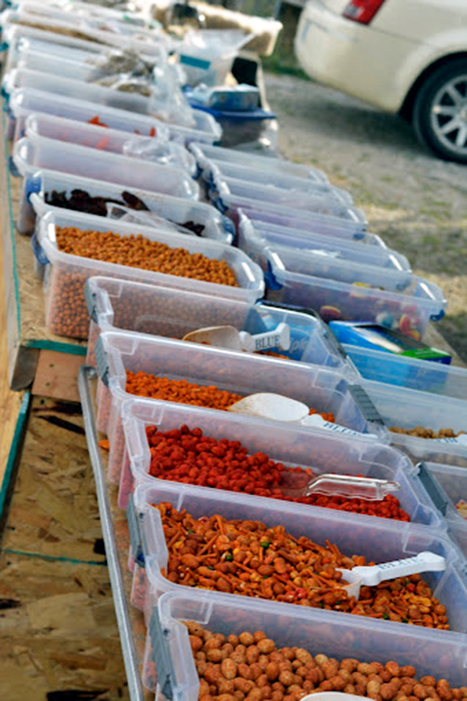 Snack attack! These colorful containers of treats and nuts are like an edible rainbow for the hungry treasure hunter.