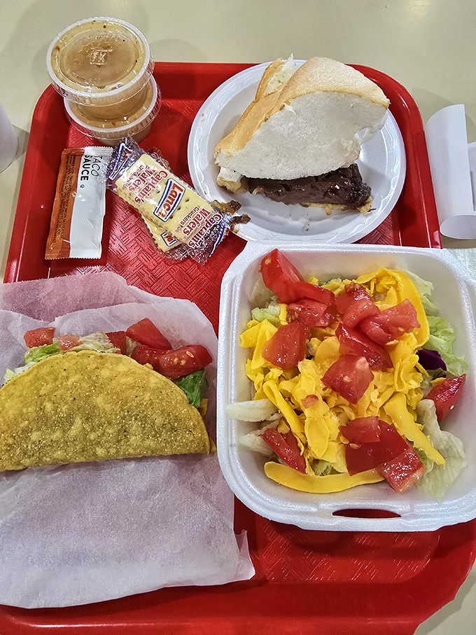 When a taco and salad share a tray at Bulldog, you know you're experiencing the kind of honest American fusion that predates fancy food trends by decades.