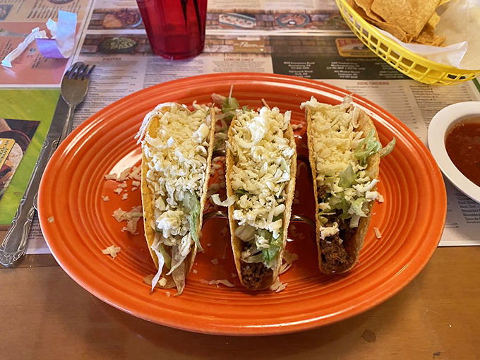 Three tacos walk into a plate... and deliver the perfect balance of seasoned meat, fresh toppings, and cheese. No punchline needed&mdash;they're the joke and the joy.