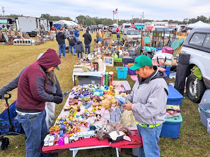 The art of the browse in full swing. Notice the focused expressions&mdash;these aren't casual shoppers, they're determined treasure hunters on a mission.