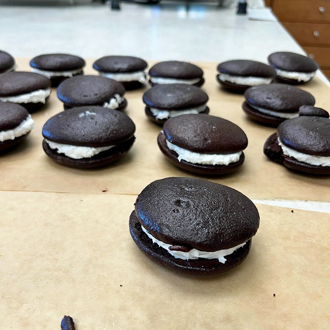 Whoopie pies lined up like edible hockey pucks of joy&mdash;the dessert that makes you wonder why you ever bothered with fancy pastries.