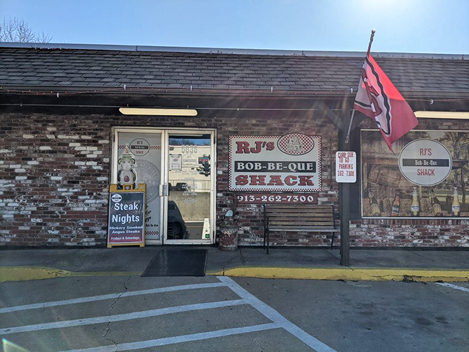 R.J.'s weathered brick exterior and flying pig flag are like a BBQ bat signal calling hungry heroes to the table.