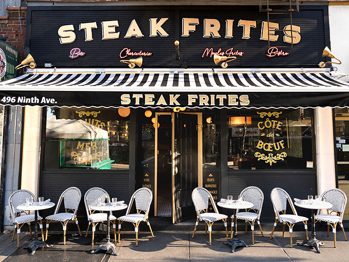 Steak Frites' Parisian-inspired facade brings a touch of Montmartre to Manhattan. No passport required for this beef journey.