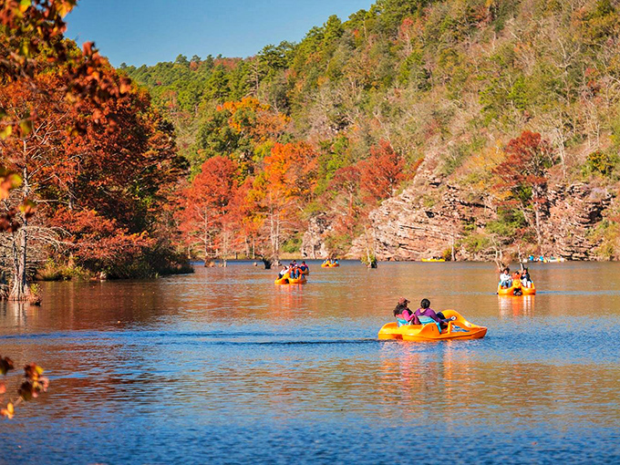 Fall in Broken Bow paints the water with golden reflections &ndash; Mother Nature showing off her best watercolor techniques.
