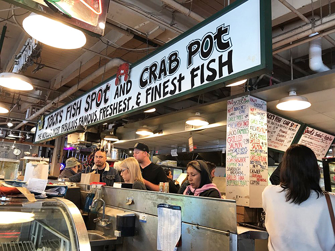 The controlled chaos of Pike Place's best-kept secret! Jack's counter serves up seafood that makes tourists and locals line up together.