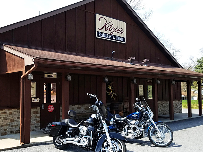 Motorcycles parked outside Kitzie's &ndash; because bikers know where to find honest-to-goodness seafood without the fuss.